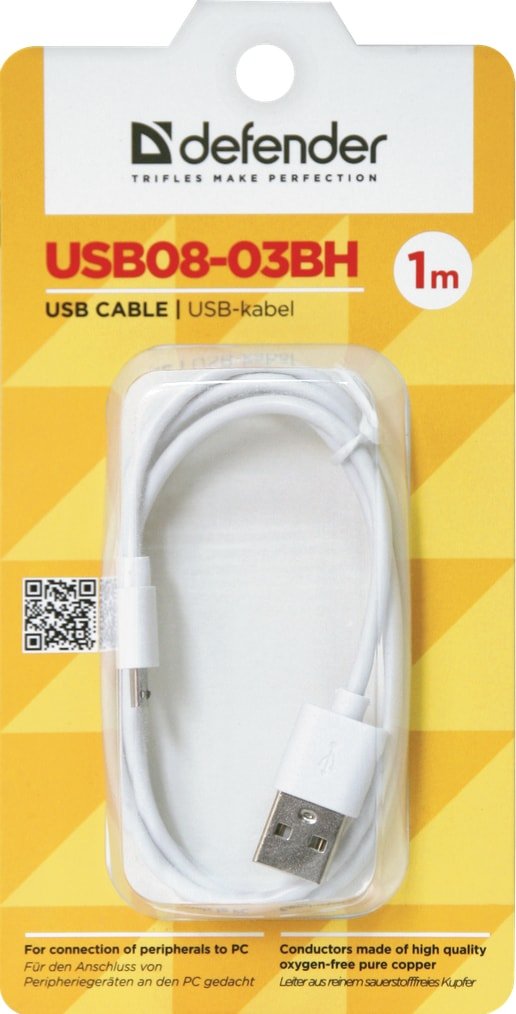 Кабель USB2.0 AM -> micro-USB Defender USB08-03BH 1 м White (87477 ...
